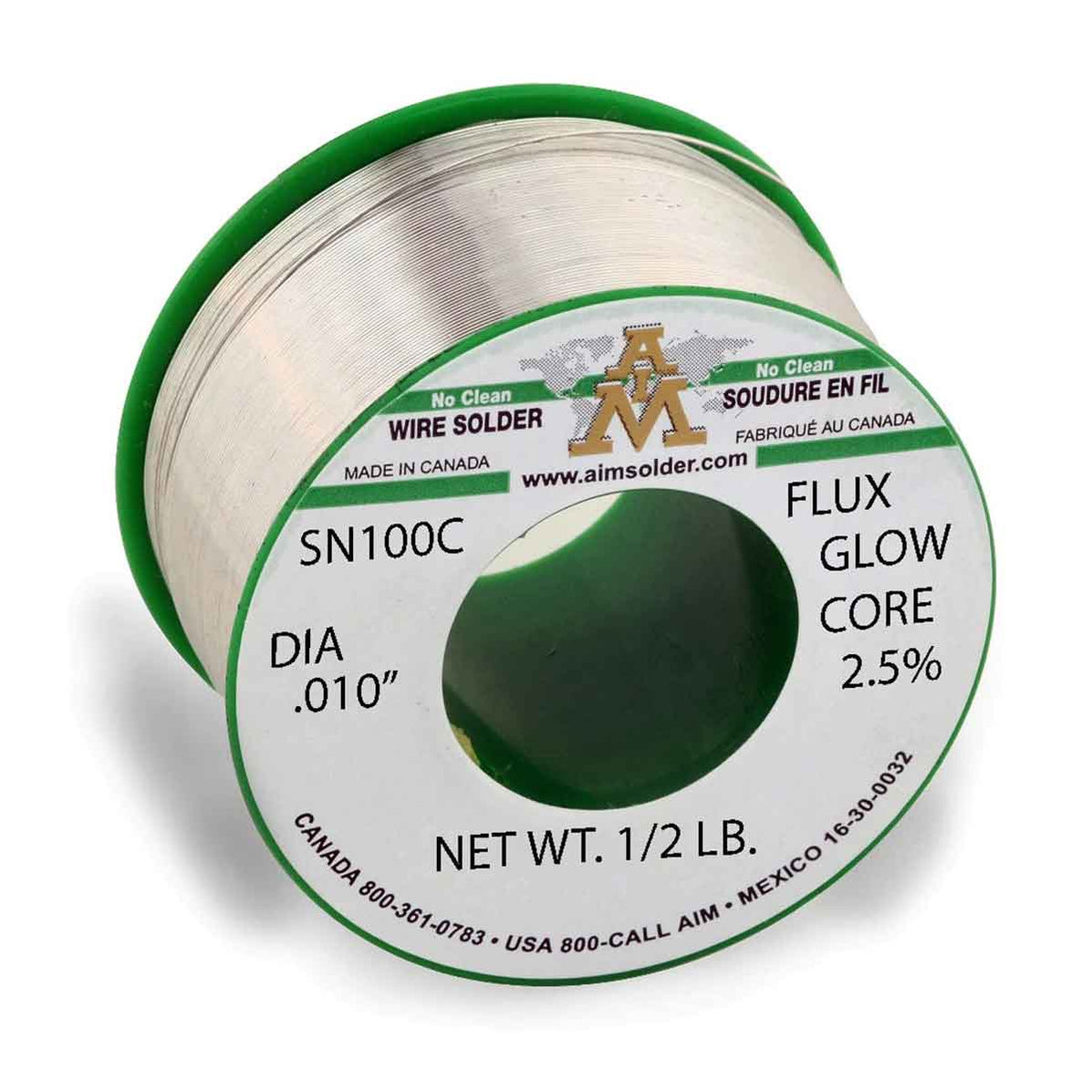 AIM SN100C Glow Core 2.5% Lead Free No Clean Core Wire Solder .010" Di ...