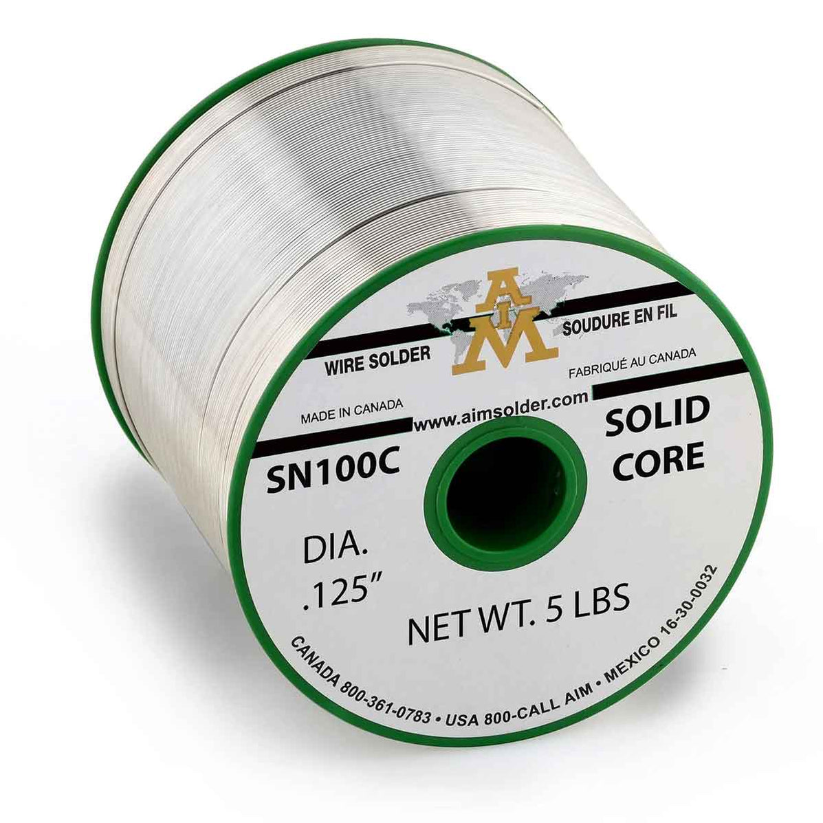 AIM SN100C Lead Free Solid Core Wire Solder .125" Diameter, 5-lb. Spoo ...