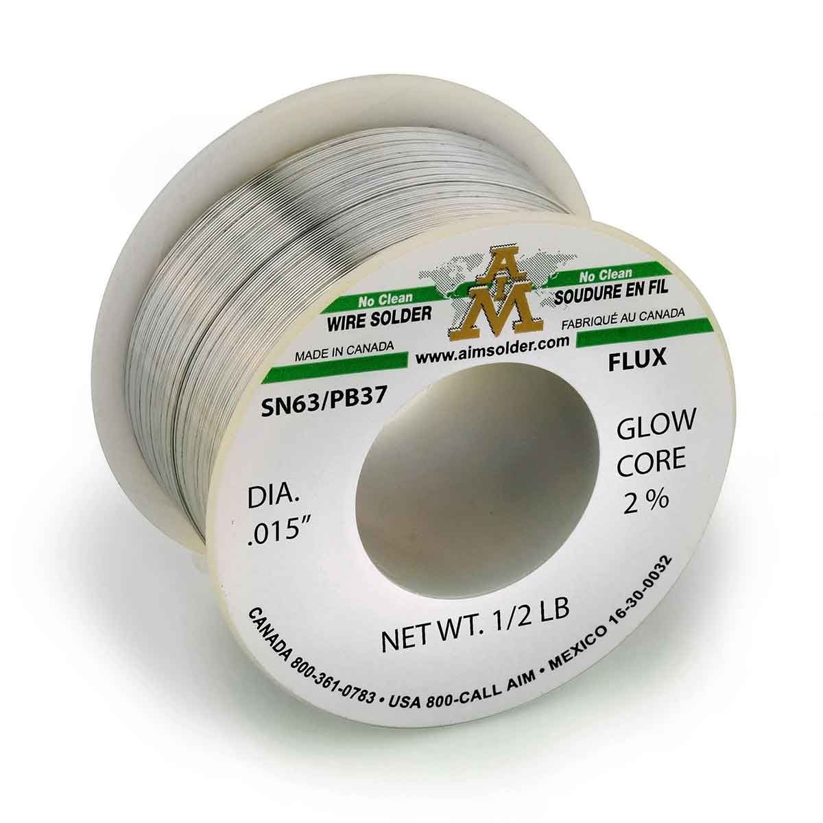 AIM SN63/PB37 Glow Core 2% No Clean Core Wire Solder .015" Diameter (2 ...