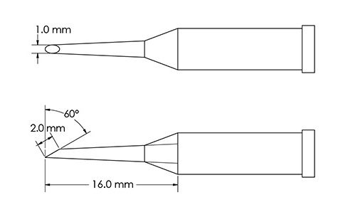 Metcal GT4-HF6010S Beveled 60° x 2.0mm Hoof Solder Tip, 1.0 x 16mm ...