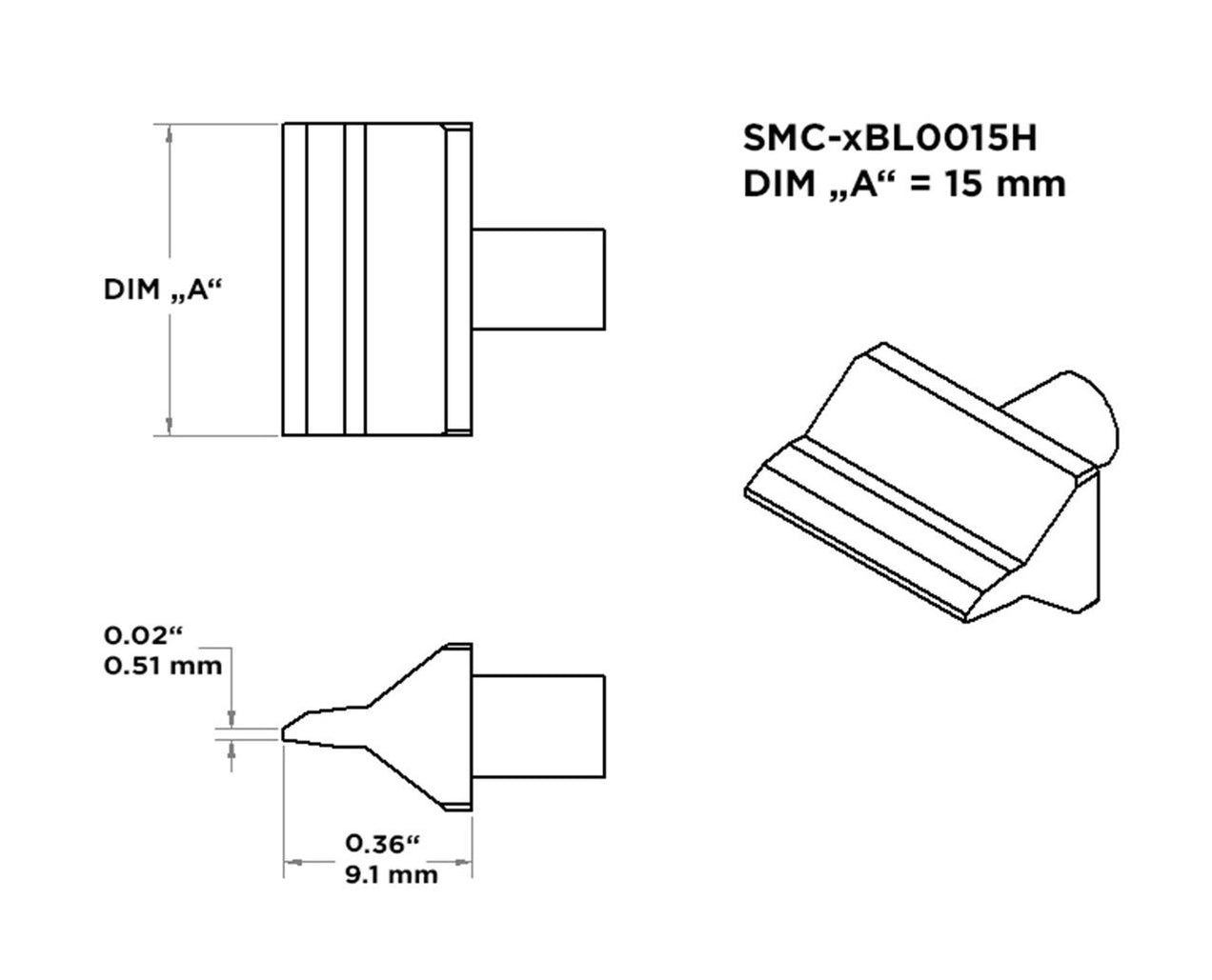 Metcal SMC-5BL0015H 500 Series Solder Blade Rework Cartridge, 15mm ...