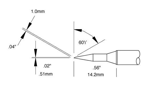 Metcal STTC-046 600 Series Beveled 60° x 1.0mm Solder Cartridge, 0.5 x ...