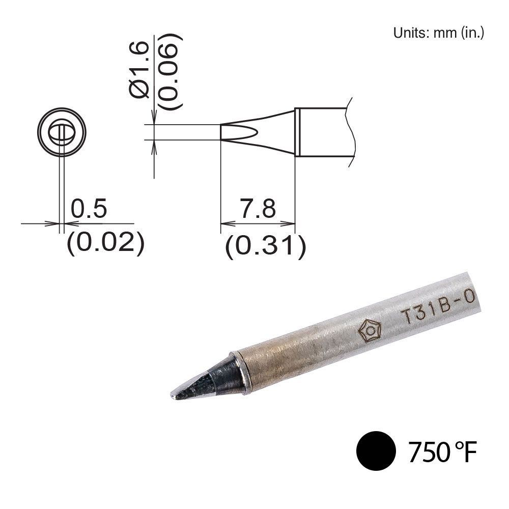 Hakko T31B-02D16 Chisel Tip, 750°F / 400°C Soldering Tip (Qty of 10) — starboardtechnology